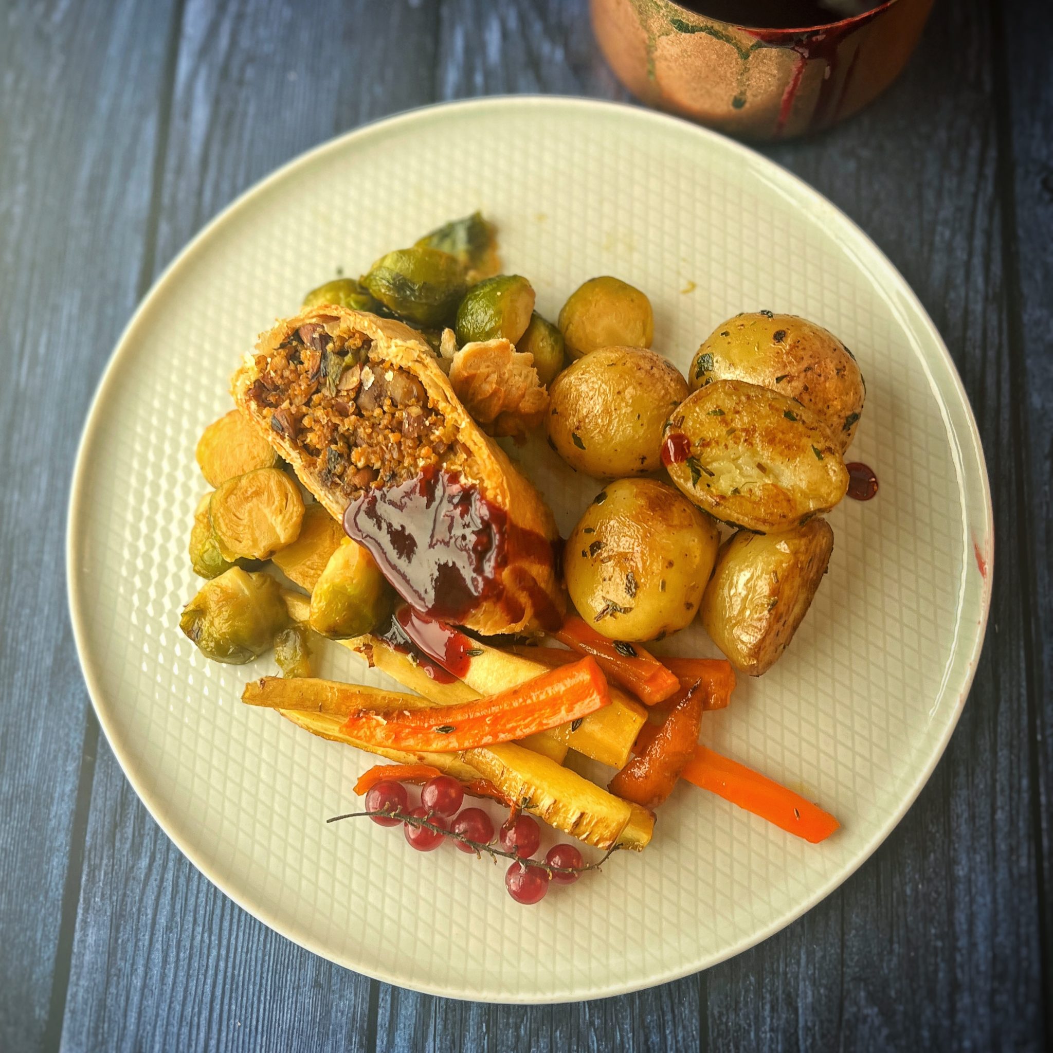 Christmas mushroom and pumpkin Wellington with a red currant Jus - General