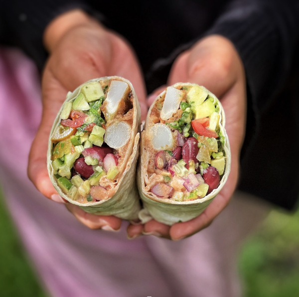 Crispy cauliflower bang bang burritos